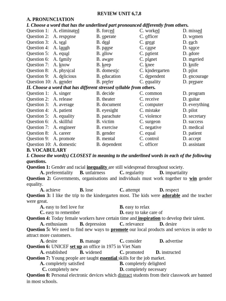REVIEW UNIT 6,7,8 ENGLISH 10 (1) | PDF | Educational Technology ...