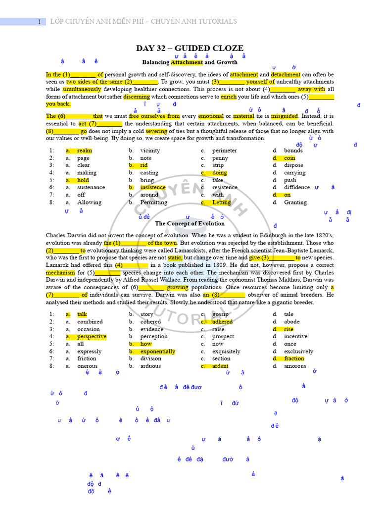 Day 32 (With Key) Chuyên Anh Tutorials | PDF | Charles Darwin | Evolution