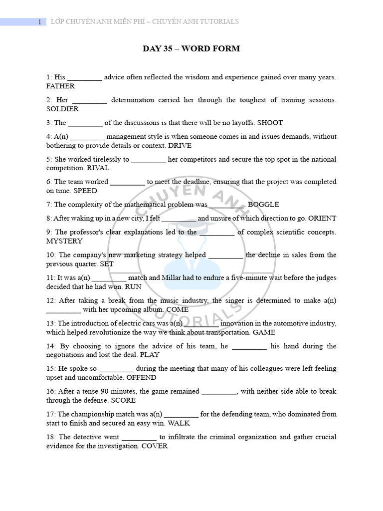 Day 35 (No Key) Chuyên Anh Tutorials | PDF