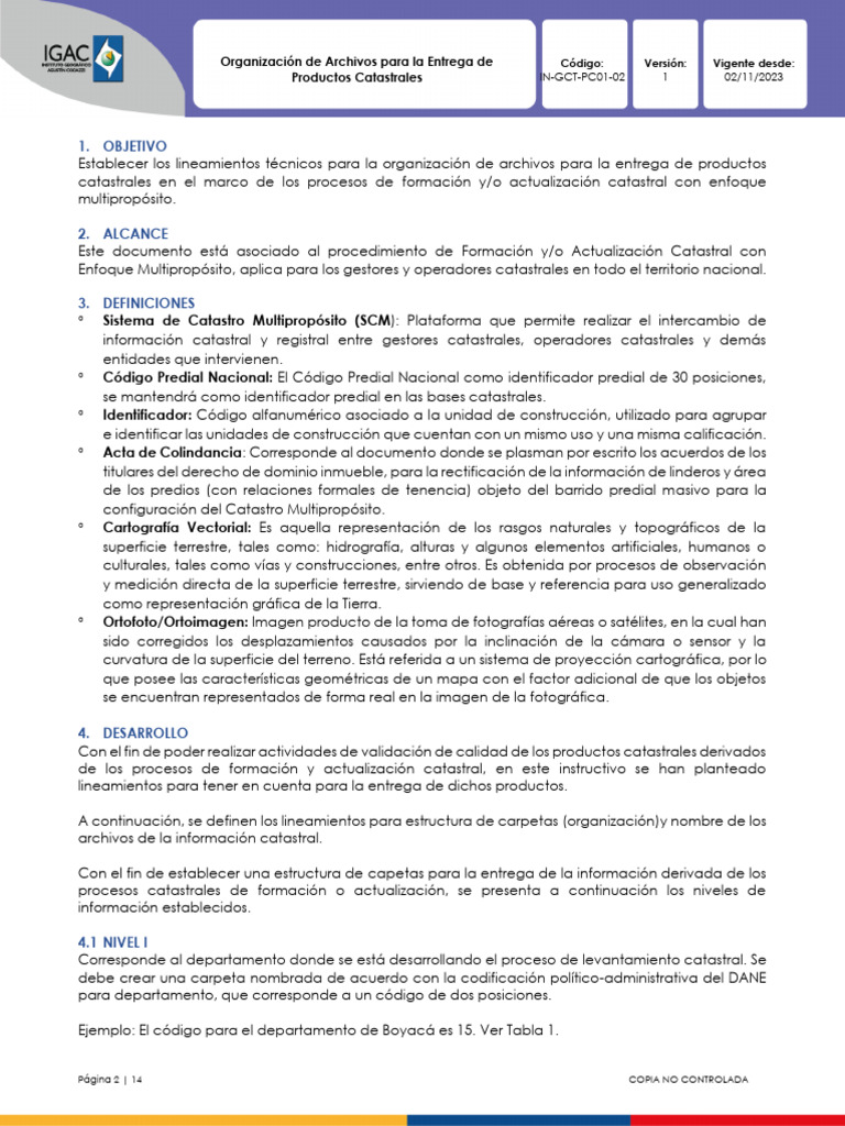 IN-GCT-PC01-02 Organización de Archivos para La Entrega de Productos Catastrales | PDF | Archivo ...