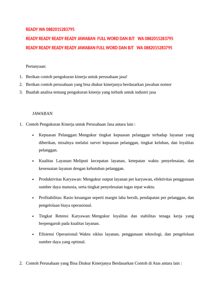 Jawaban Tugas 2 Manajemen Operasi Jasa Ready Wa 0882015283795 | PDF