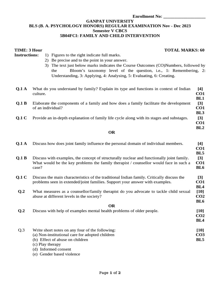 Family and Child Intervention Model Paper | PDF | Family Therapy ...