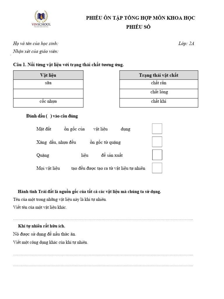 Ôn tập HKII Khoa học Đề 01 | PDF