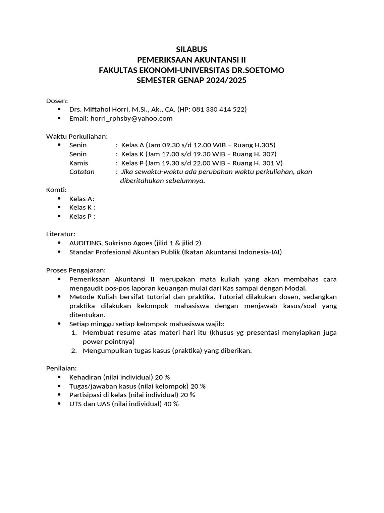Silabus Genap 24-25 Audit 2 | PDF