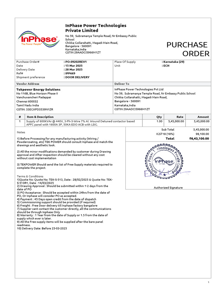 Inphase - 600kvar Revised | PDF | Business