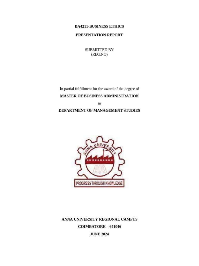 Business Ethics Front Page Book MBA Anna University | PDF