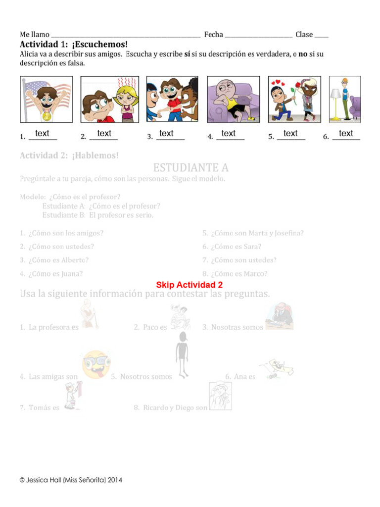 Plural Adjectives Classwork | PDF