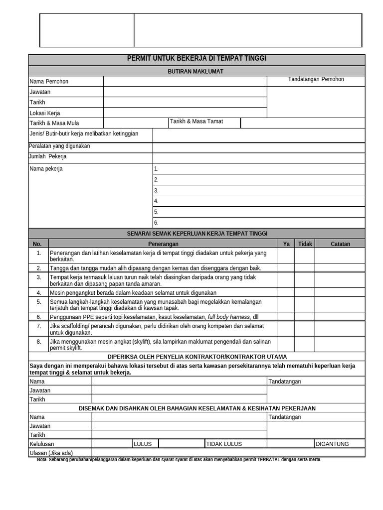 Contoh Permit Kerja Ketinggian | PDF