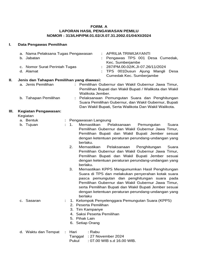 Laporan Pengawasan Pemilu Jember 2024 | PDF
