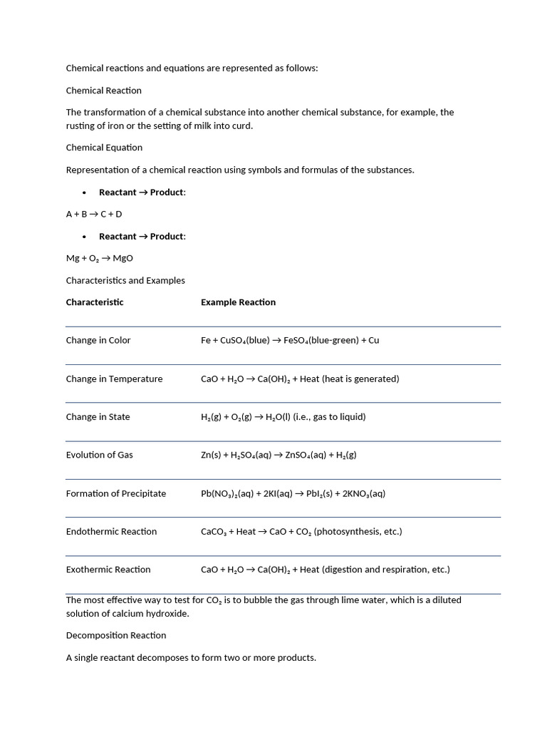 Chemical Reactions and Equations Are Represented As Follows | PDF