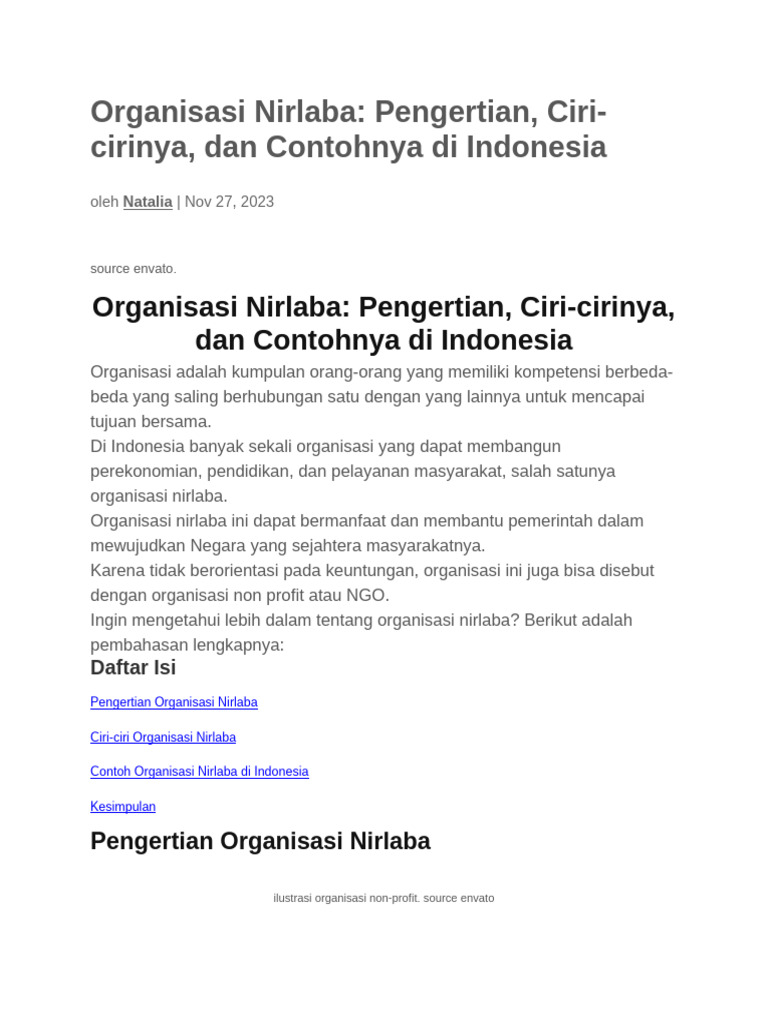 Pengertian dan Contoh Organisasi Nirlaba | PDF