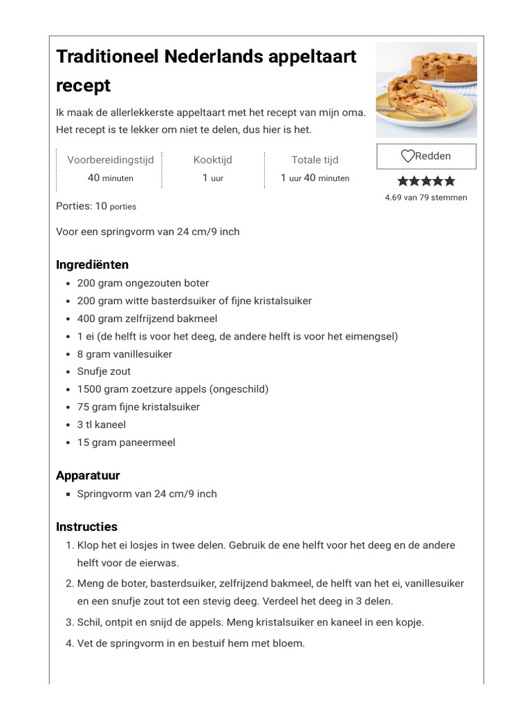 Recept Voor Traditionele Hollandse Appeltaart - in Laura's Bakery | PDF