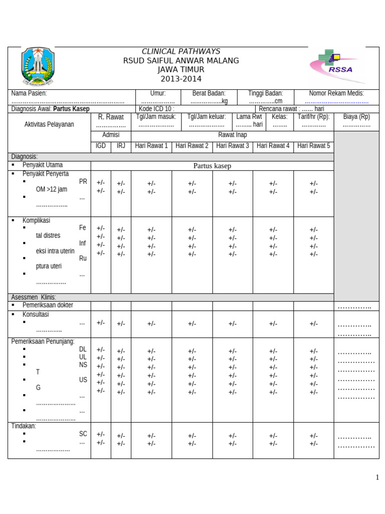 Format Clinical Pathways Partus Kasep | PDF