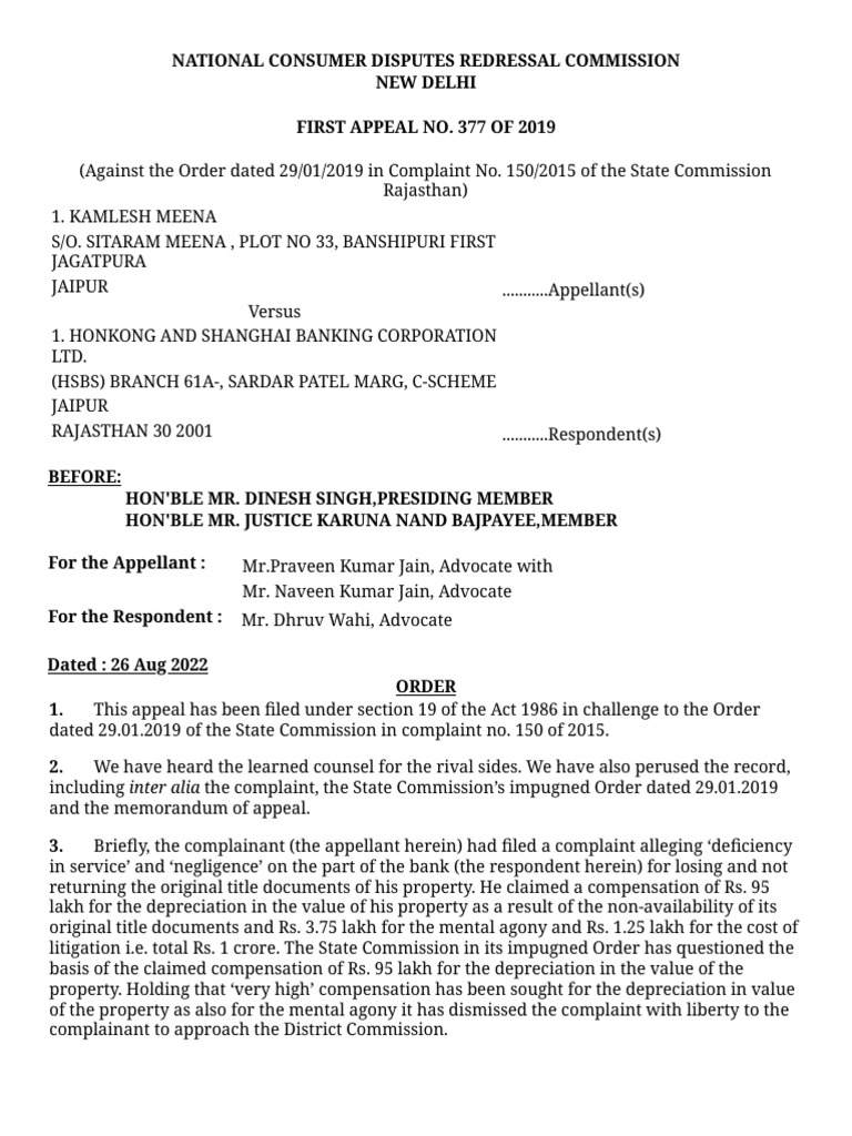 Kamlesh Meena Vs HSBC NCDRC Judgment 434115 | PDF | Justice | Crime ...