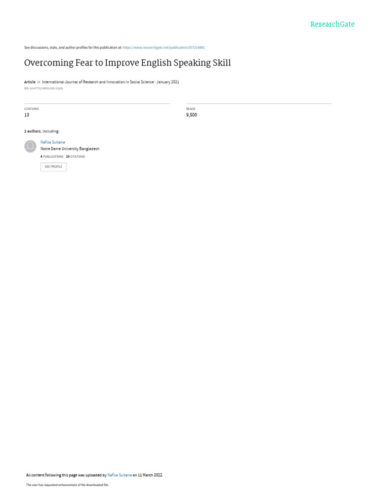 Overcoming Fearin Improving Speaking Skills | PDF | Second Language | Second Language Acquisition