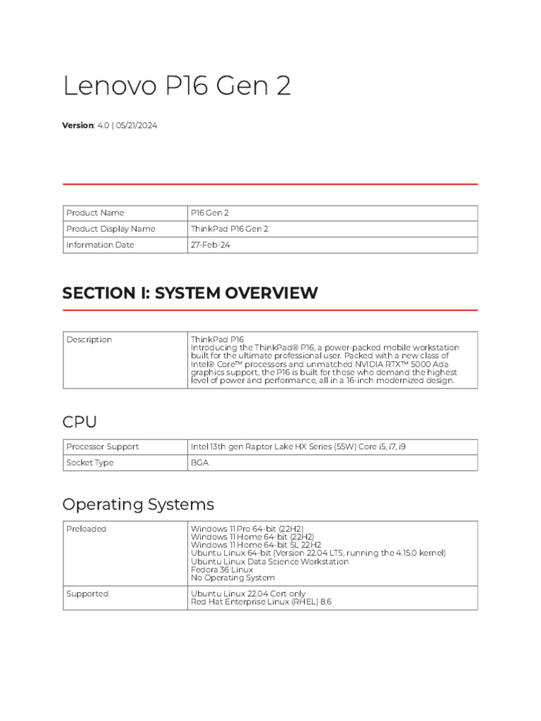 P16 Gen 2 Lenovo ThinkStation 3 | PDF | Solid State Drive | Multi Core Processor