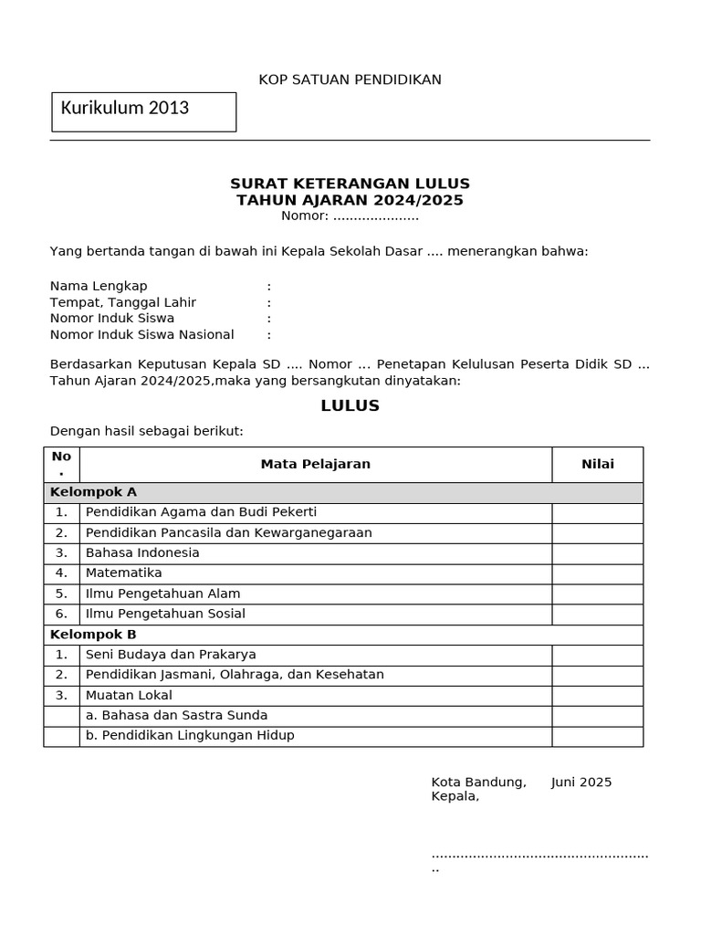 09 Contoh Format SKL | PDF