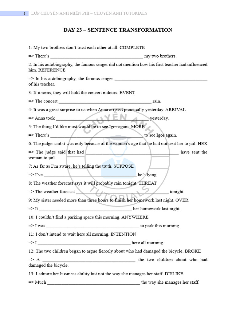 Sentence Transformation Exercises | PDF