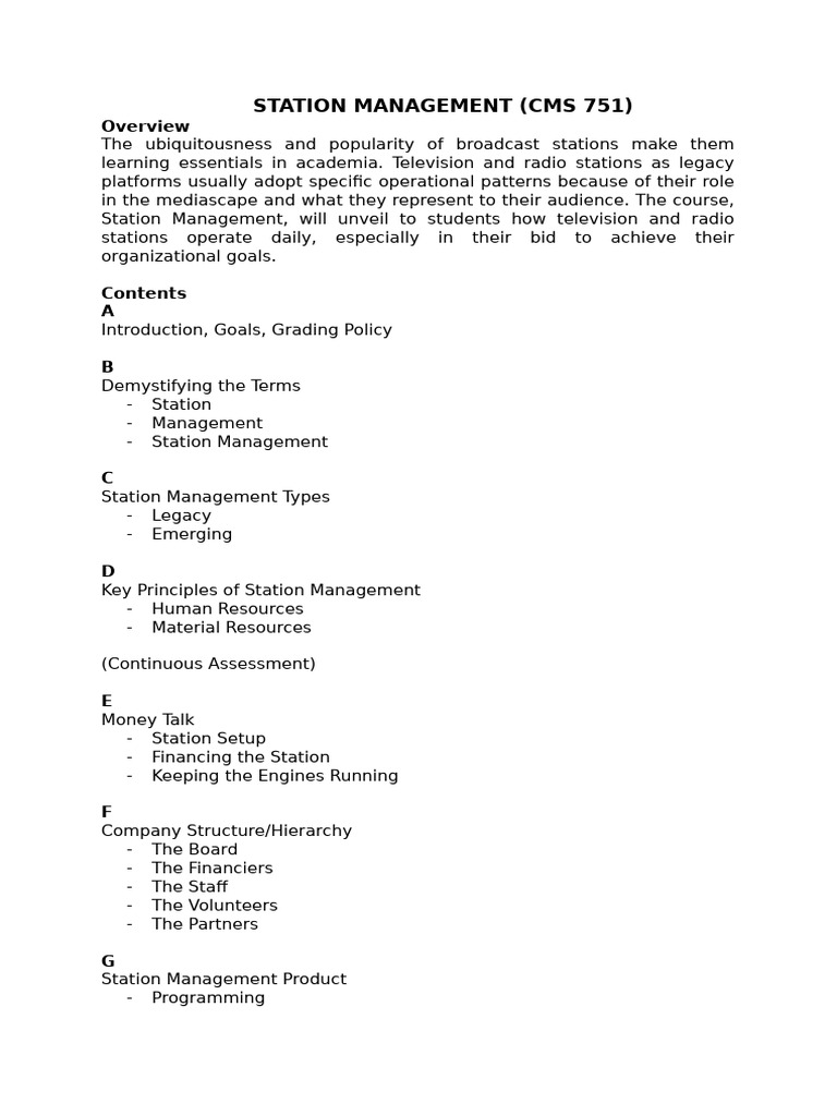 Station Management (Cms 751) | PDF
