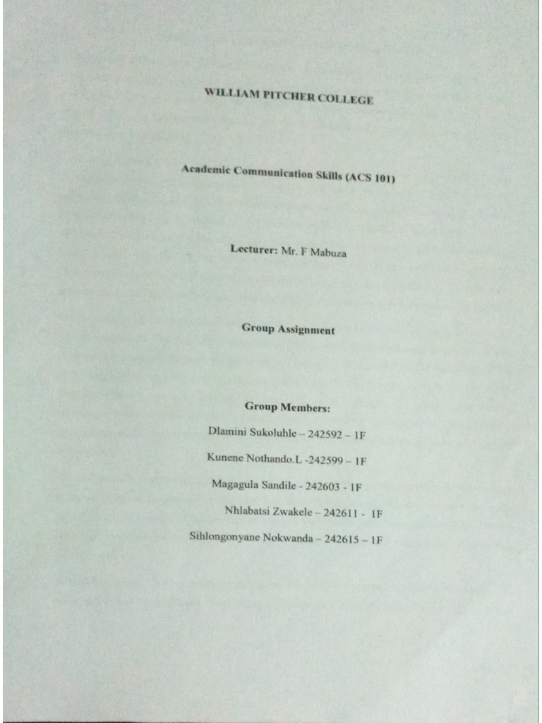 ACS 101 Group Assignment | PDF