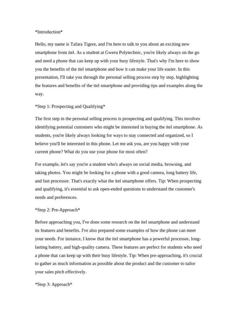 Itel Personal Selling Process | PDF | Smartphone