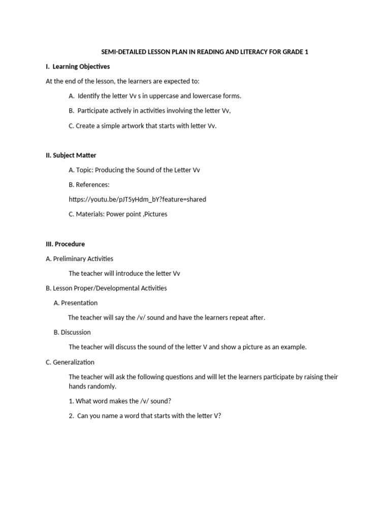 Lesson Plan Grade 1 | PDF