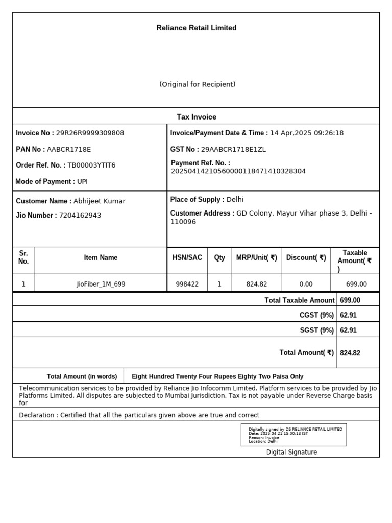 My Invoice 20250421150015 299751536599 | PDF | Receipt | Taxation