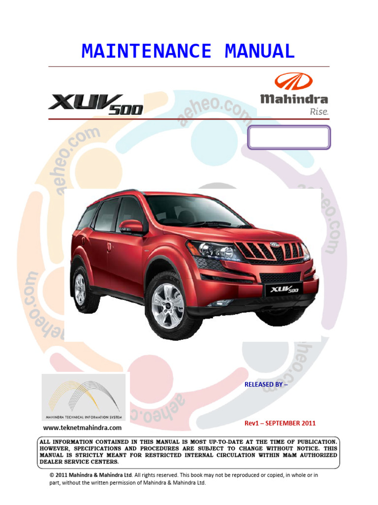 Mahindra XUV500 Maintenance Manual | PDF | Belt (Mechanical) | Motor Oil
