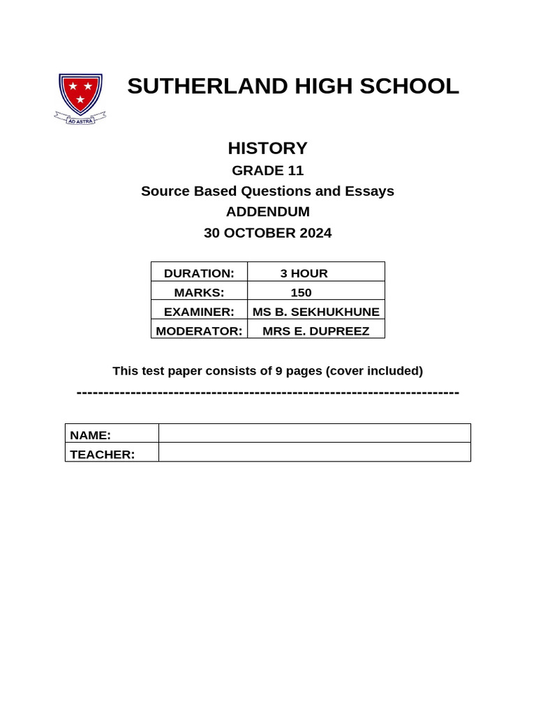 History Grade 11 November Exam P1 Addendum | PDF | Vladimir Lenin ...