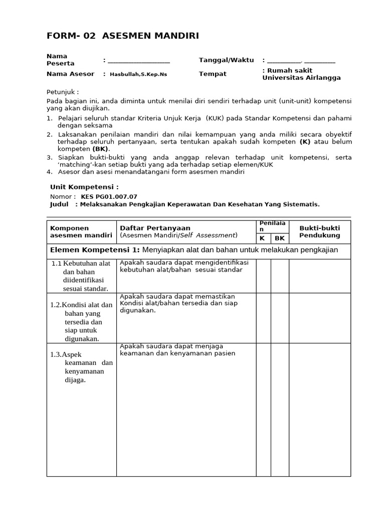 FORM-02 Asesmen Mandiri | PDF