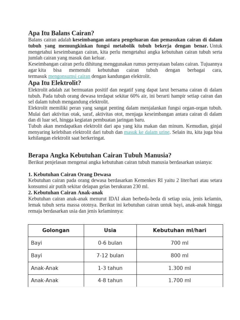 Apa Itu Balans Cairan | PDF