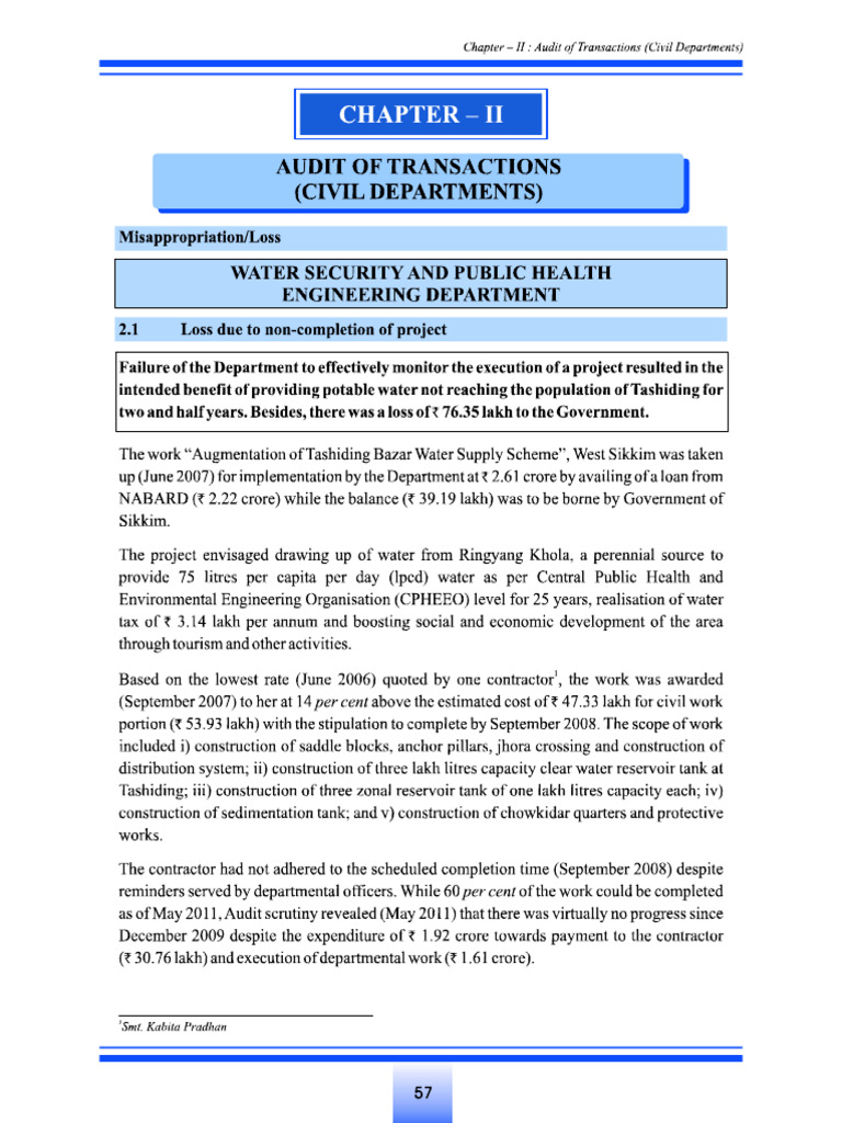 CAG REPORT - Sikkim Civil 2011 | PDF