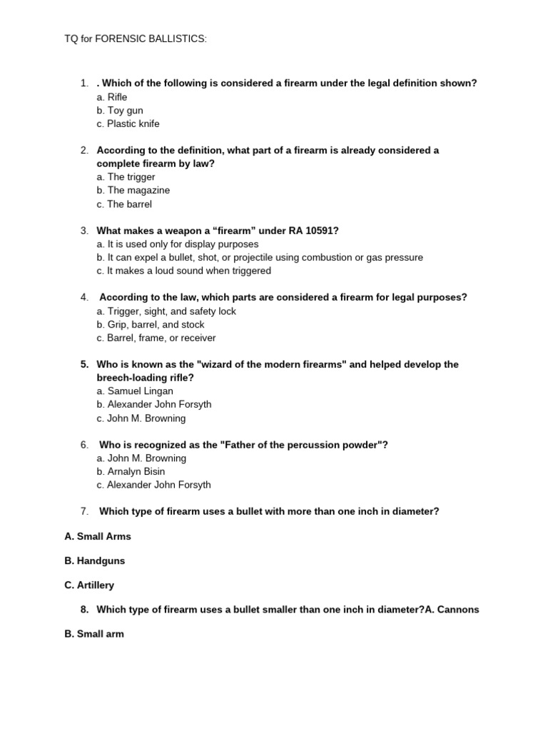 Forensic Ballistics Quiz Questions | PDF | Firearms | Gun Barrel