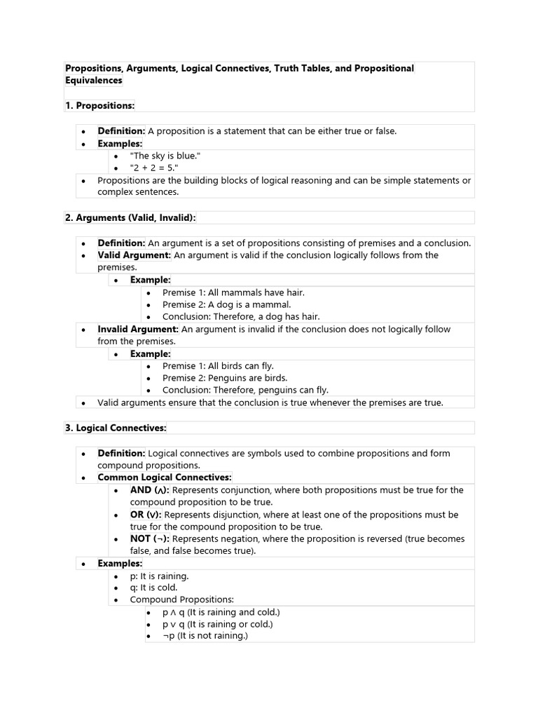 Propositions and Truth Tables Explained | PDF | Argument | Logic