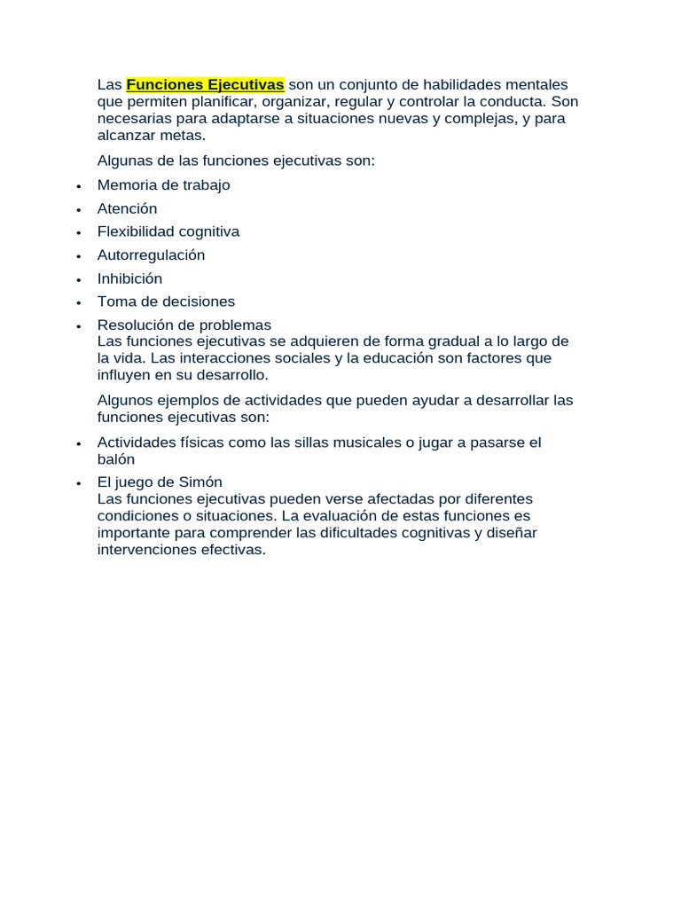 Funciones Ejecutivas Superiores | PDF | Funciones ejecutivas | Cognición