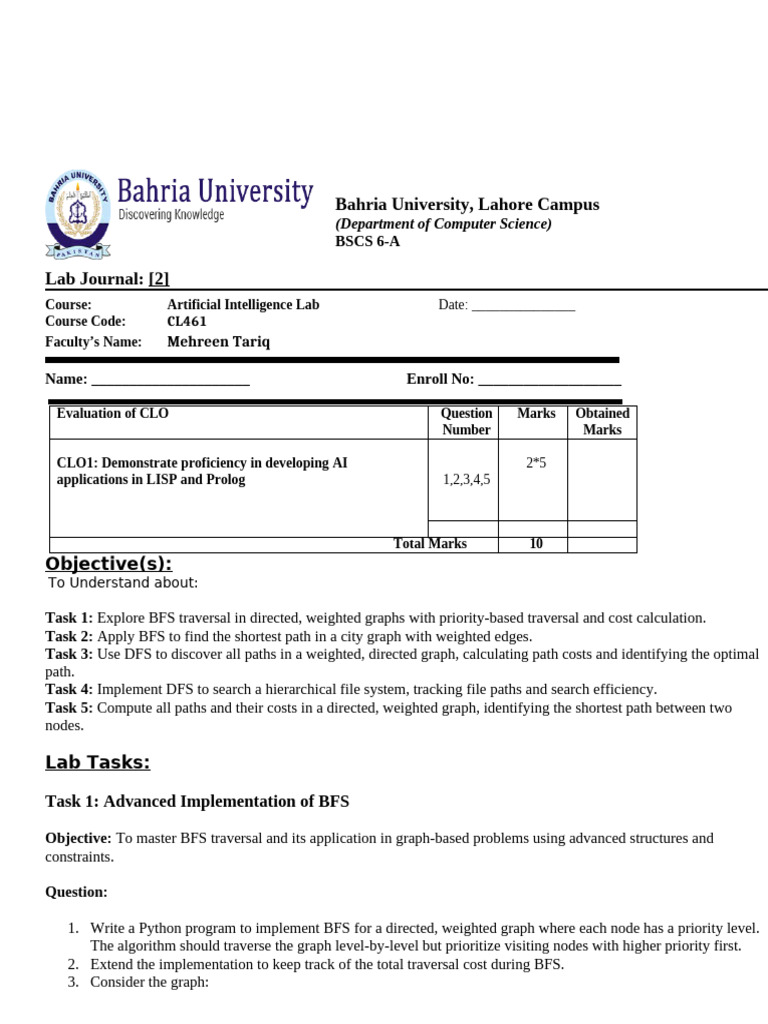 AI Lab 2 11102024 011823pm | PDF | Algorithms | Graph Theory