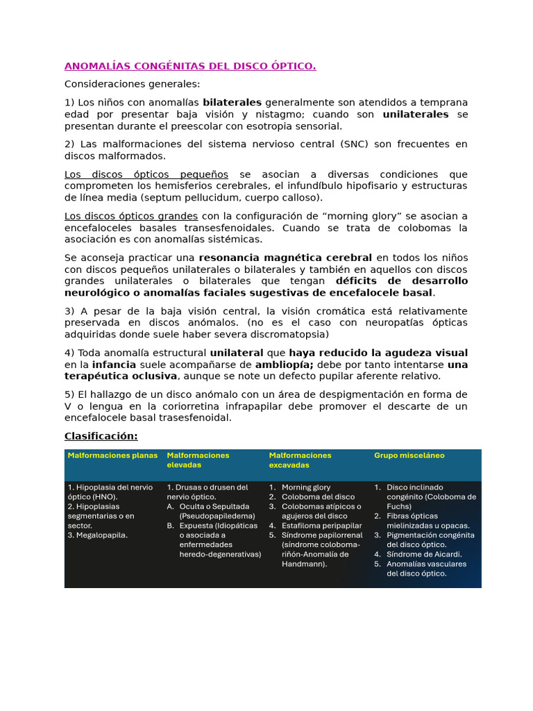 Anomalias Congenitas Del Disco Optico. Neurooftalmologia | PDF ...