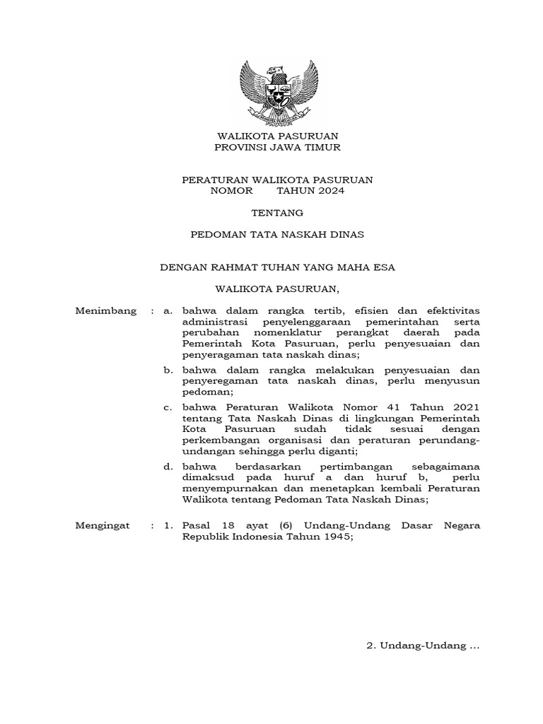 Perwa 00-2024 Pedoman Tata Naskah Dinas | PDF