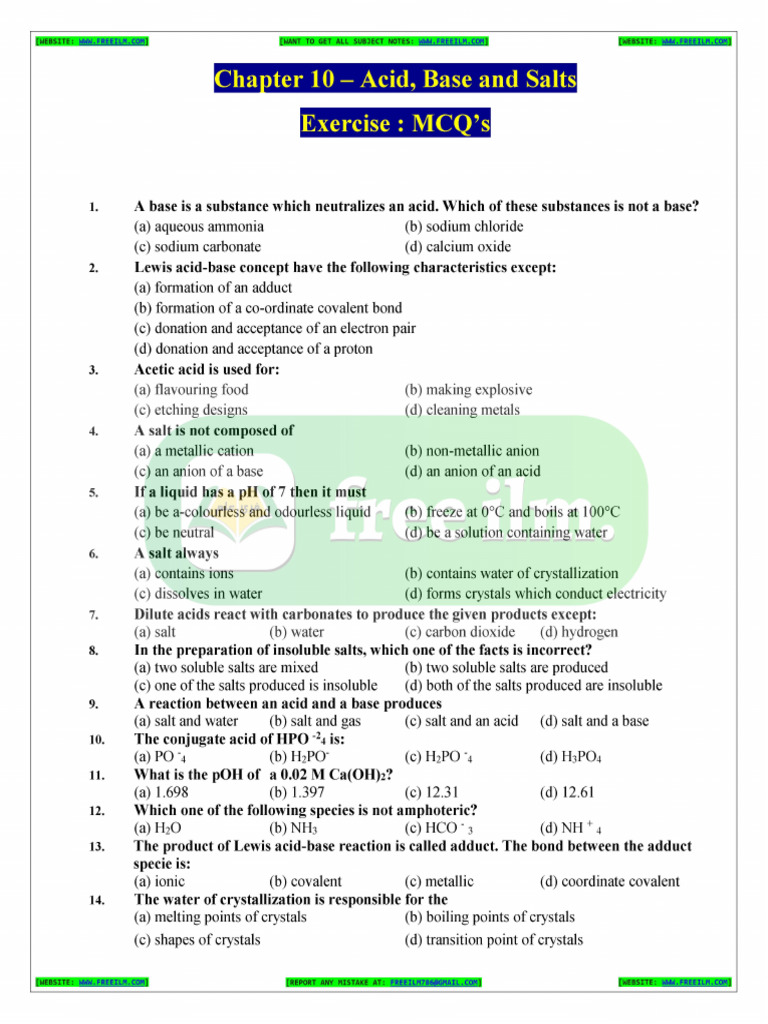10th Chemistry CH 10 Exercise | PDF