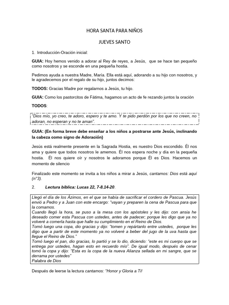 Hora Santa Jueves Santo para Niños | PDF | eucaristía | María, madre de Jesús