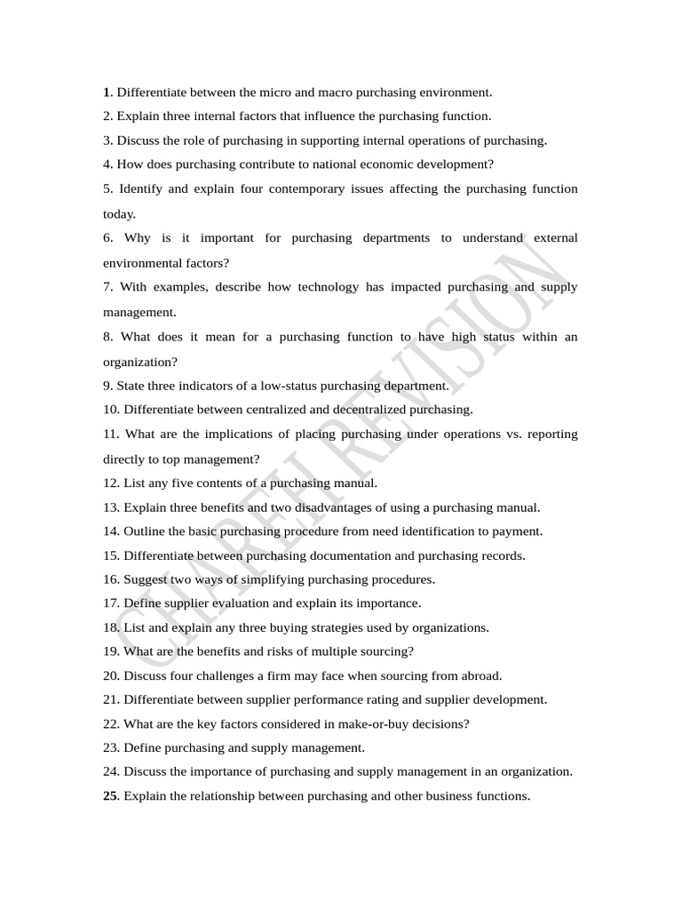 Principles Revision Questions | PDF | Procurement | Negotiation