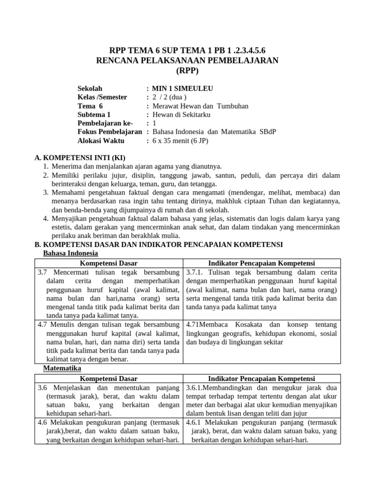 RPP TEMA 6 SUP TEMA 1.2,3 DAN 4 2022-2023 | PDF