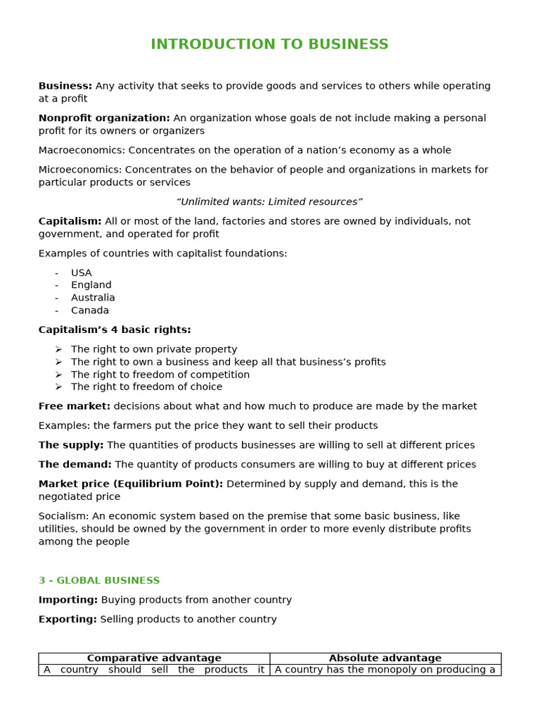 Introduction To Business | PDF | Prices | Capitalism