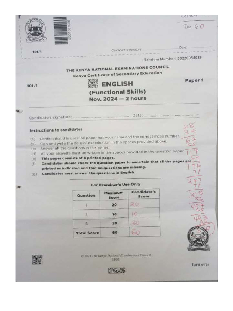 Kcse 2024 Eng P1 MS | PDF