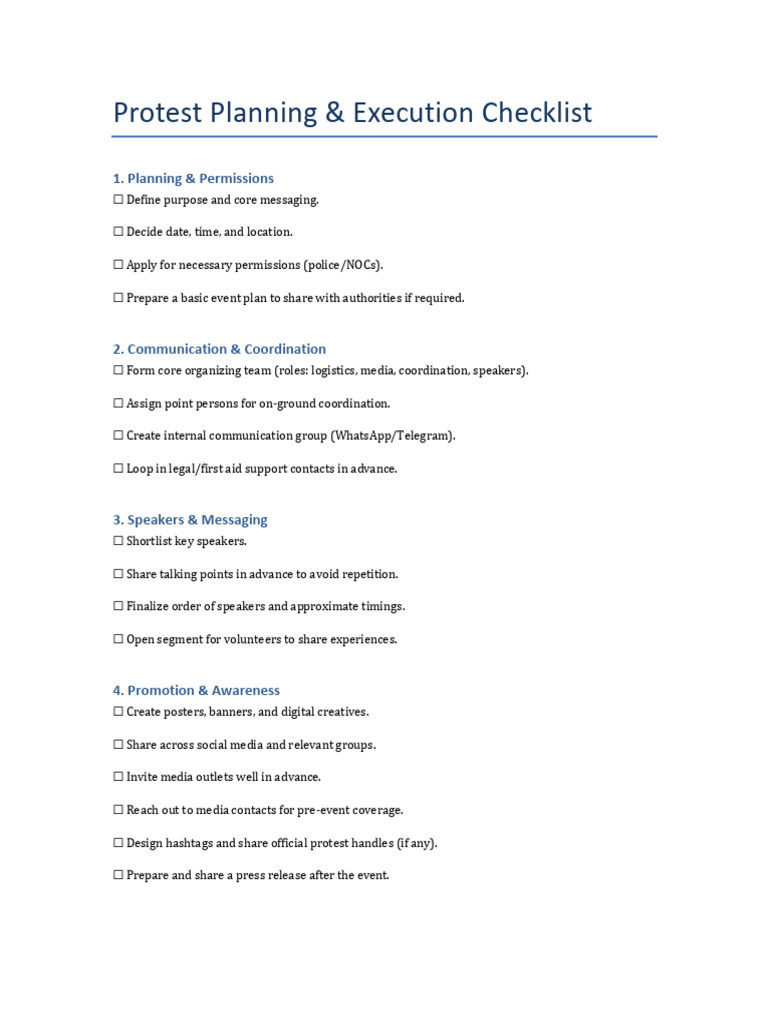 Protest Planning Checklist | PDF