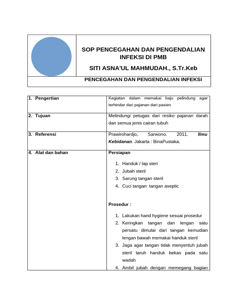 Sop Pencegahan Dan Pengendalian Infeksi Di PMB | PDF