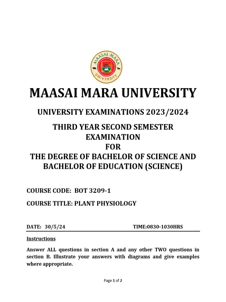 BOT 3209 plant physiology exam (6) | PDF | Plant Physiology ...