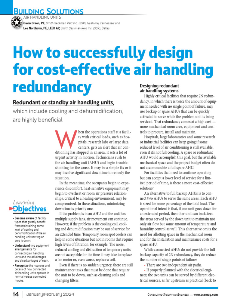 How To Successfully Design Redundancy in AHU | PDF | Duct (Flow ...