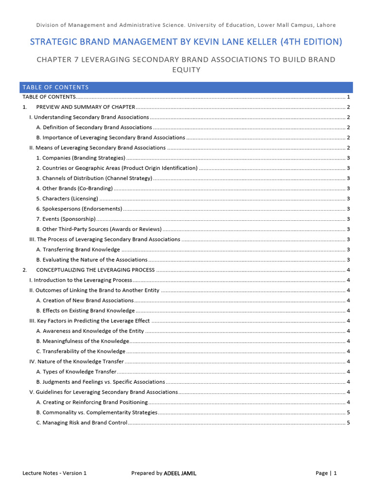 SBM KLK 4E - Student Notes - Chapter 7 Leveraging Secondary Brand ...