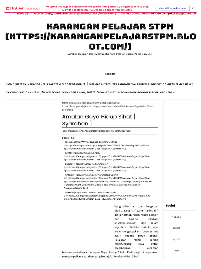 Amalan Gaya Hidup Sihat [ Syarahan ] - Karangan Pelajar Stpm | PDF